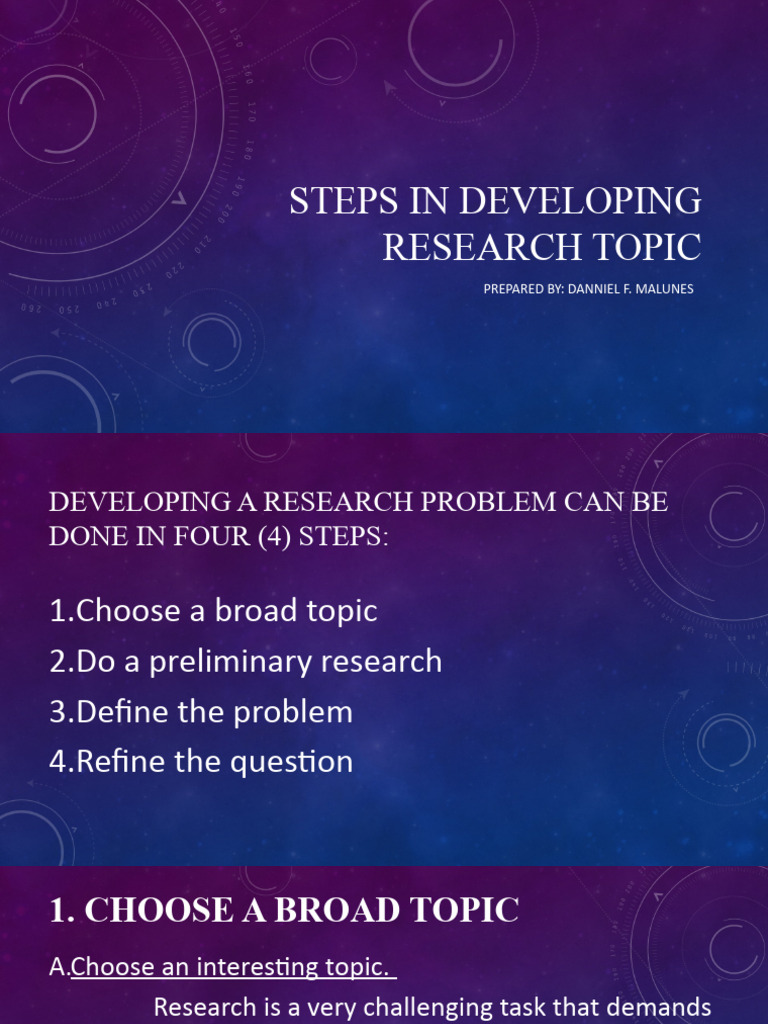 Steps in Developing Research Topic | PDF | Cognitive Science | Learning