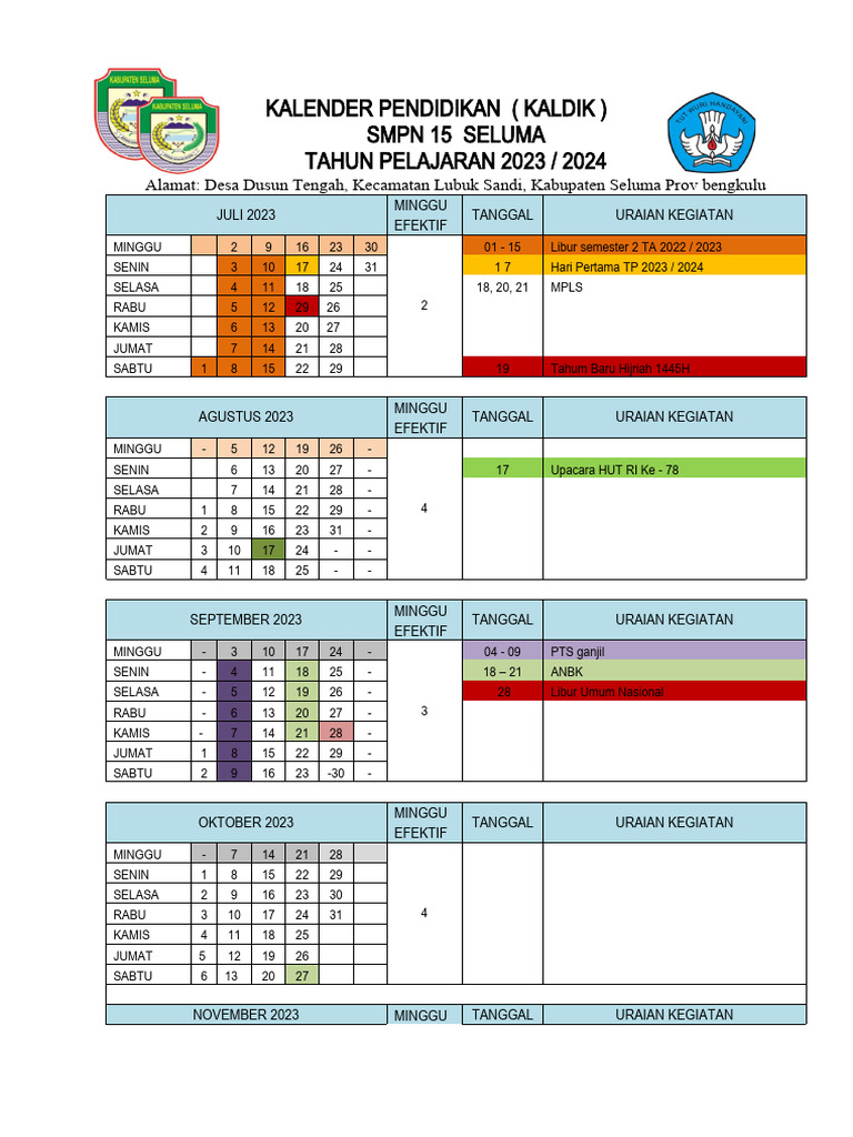 Kaldik TH 2023 - 2024. SMP 15 | PDF