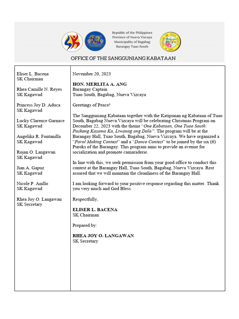 Request for Christmas Program Approval | PDF | Home & Garden | Religion ...