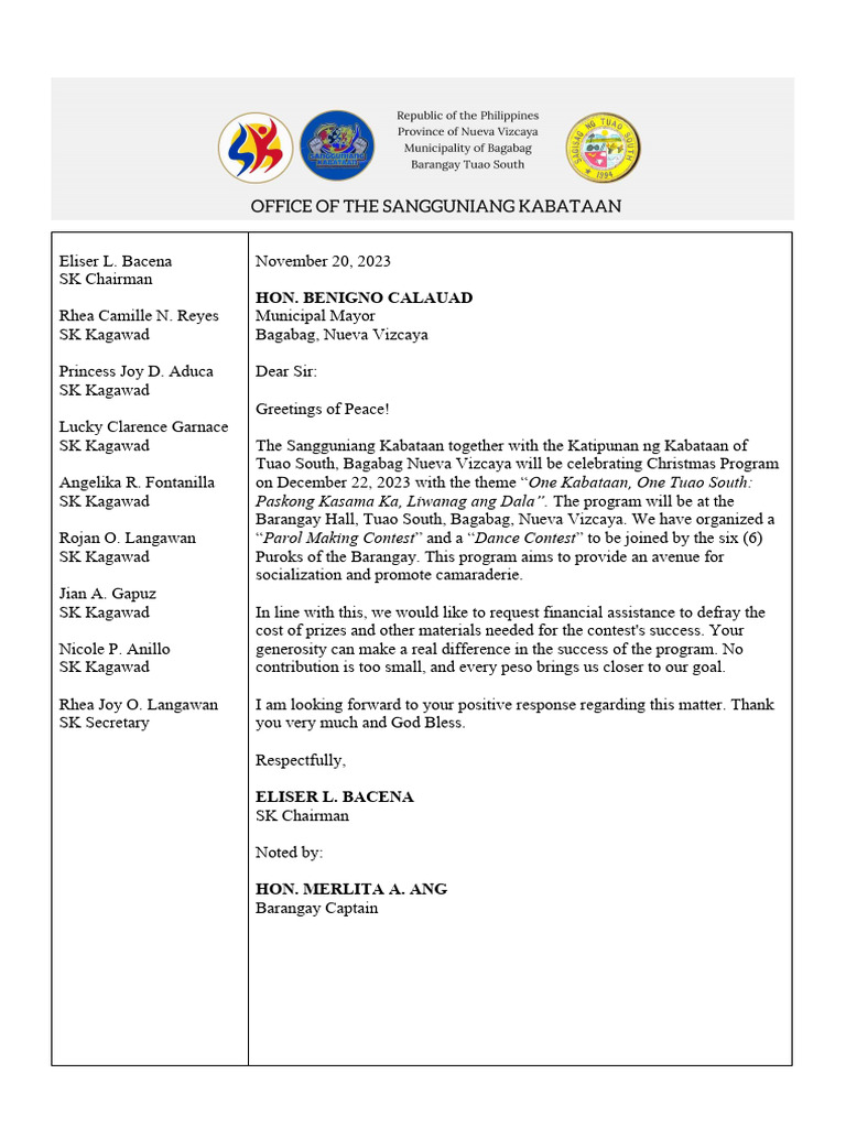 SK Letter For Solicitation | PDF | Youth Organizations | Government SK Letter For Solicitation | PDF | Youth Organizations | Government
