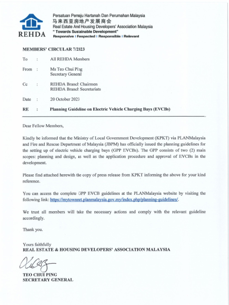Circular 7 - Planning Guideline On Electric Vehicle Charging Bays (EVCBs) | PDF