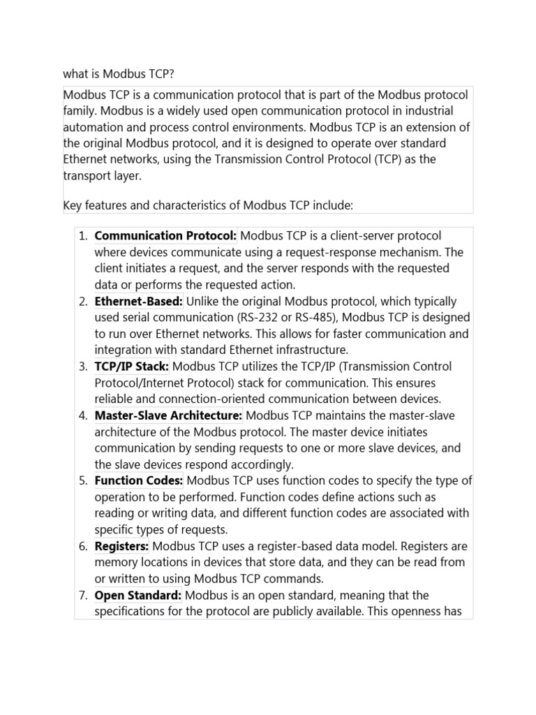 What Is Modbus TCP ? | PDF | Transmission Control Protocol | Computer Network