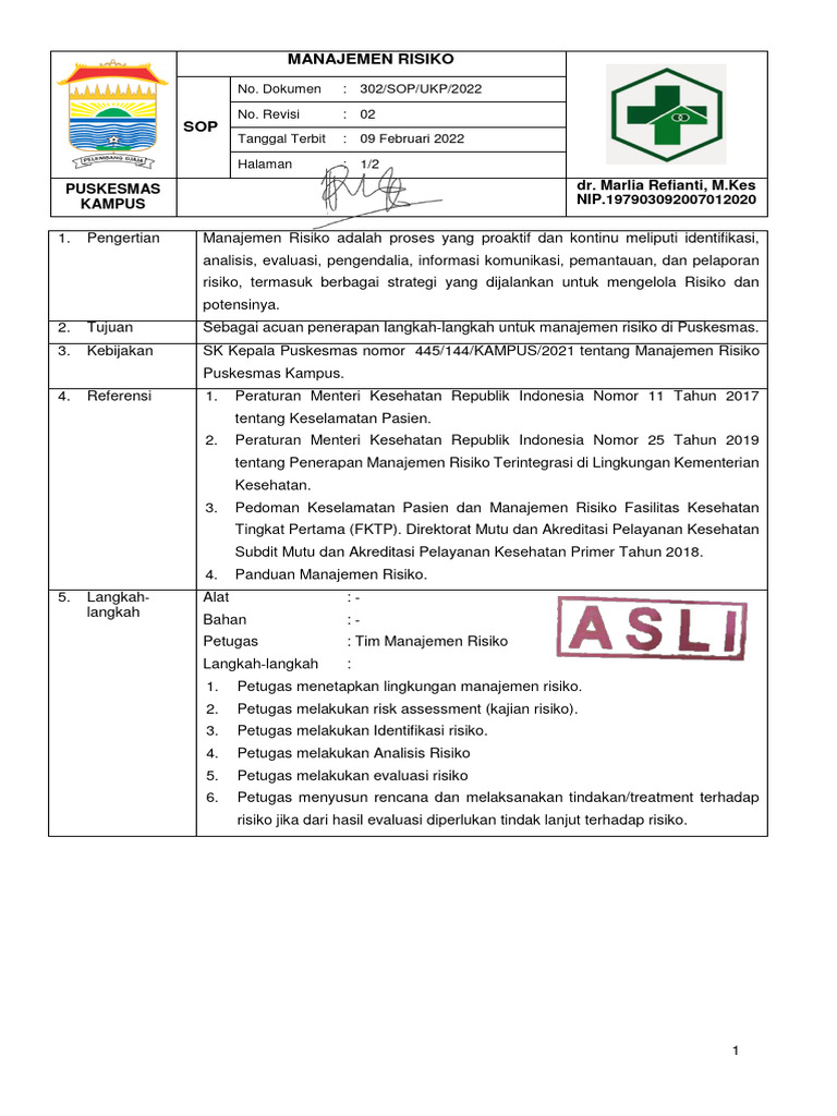 Sop Manajemen Risiko | PDF
