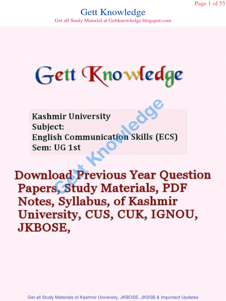 English Communication Skills (ECS) 1st Sem Kashmir University | PDF