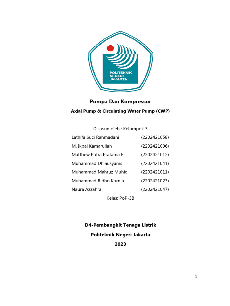 Pompa Dan Kompresor - Kelompok 3 - Axial Pump & CWP | PDF | Teknologi & Rekayasa