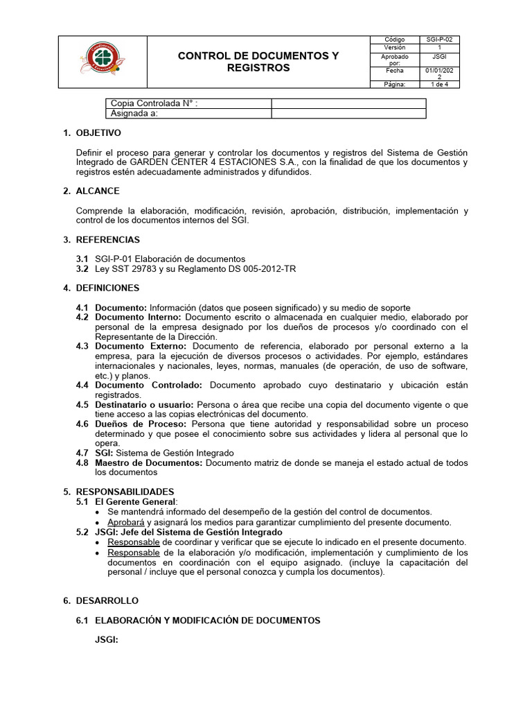 SGI-P-02 Control de Documentos y Registros | PDF | Archivo de computadora | Documento