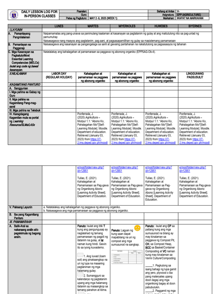 G5 Q4W1 DLL EPP Agriculture MELCs | PDF