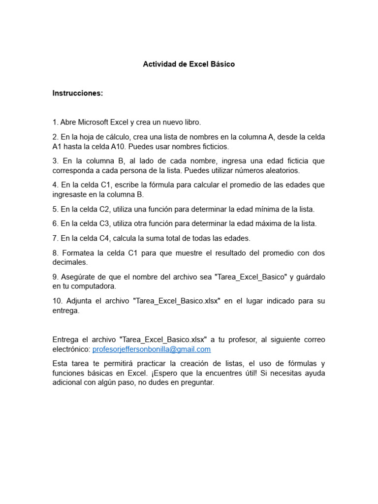 Actividad de Excel Básico | PDF