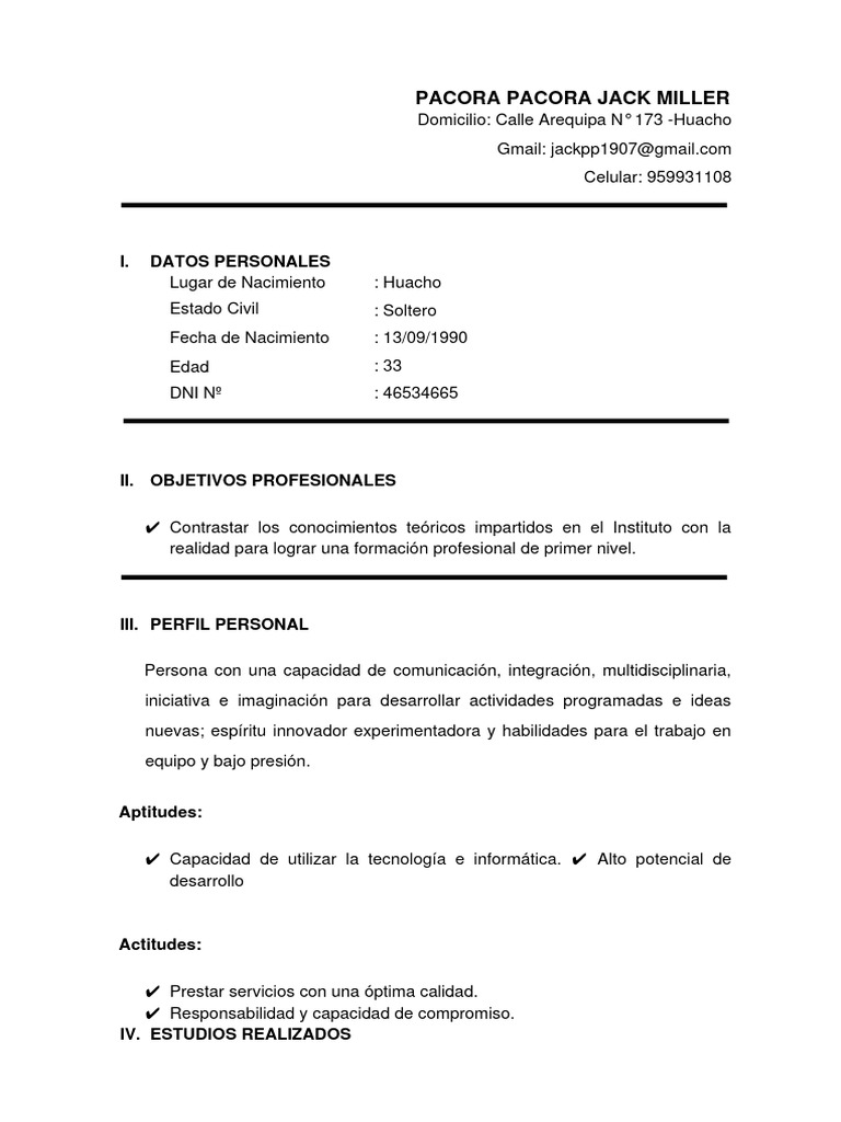 Curriculum Vitae Jack | Descargar gratis PDF | Farmacia | Farmacéutico