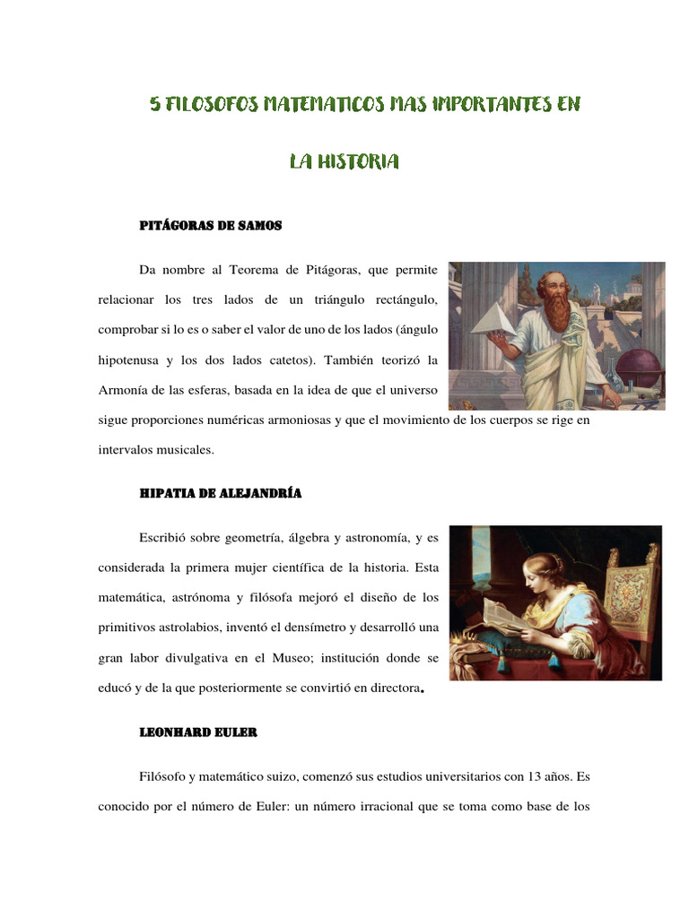 5 Filosofos Matematicos Mas Importantes en La Historia | PDF