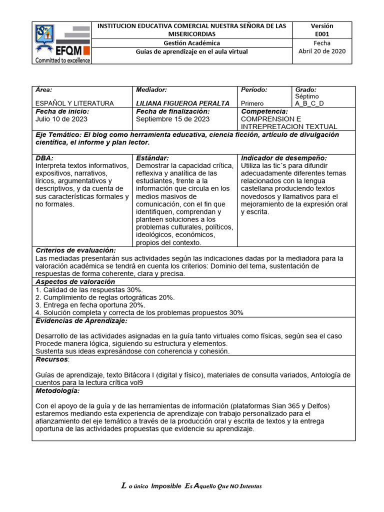 Guia #3 Español 9 2023 | PDF | Evaluación