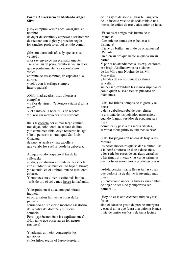 Poema Aniversario de Medardo Angel Silva | PDF