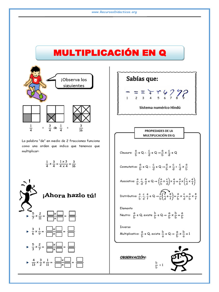 Multiplicación en Q: Propiedades y Ejercicios | PDF | Multiplicación ...