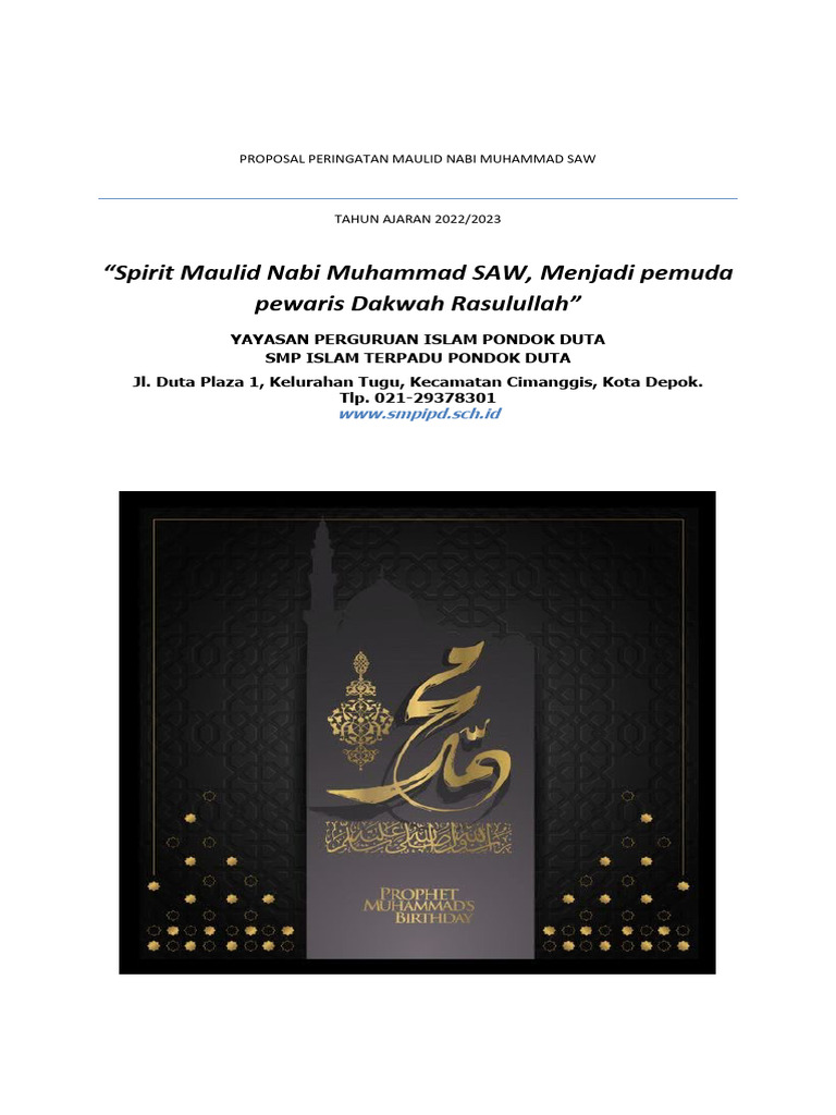 Proposal Peringatan Maulid Nabi Muhammad Saw Smpitpd 2021 | PDF