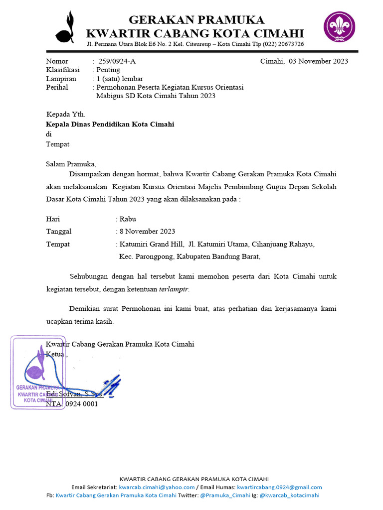 Surat Permohonan Peserta - Disdik | PDF