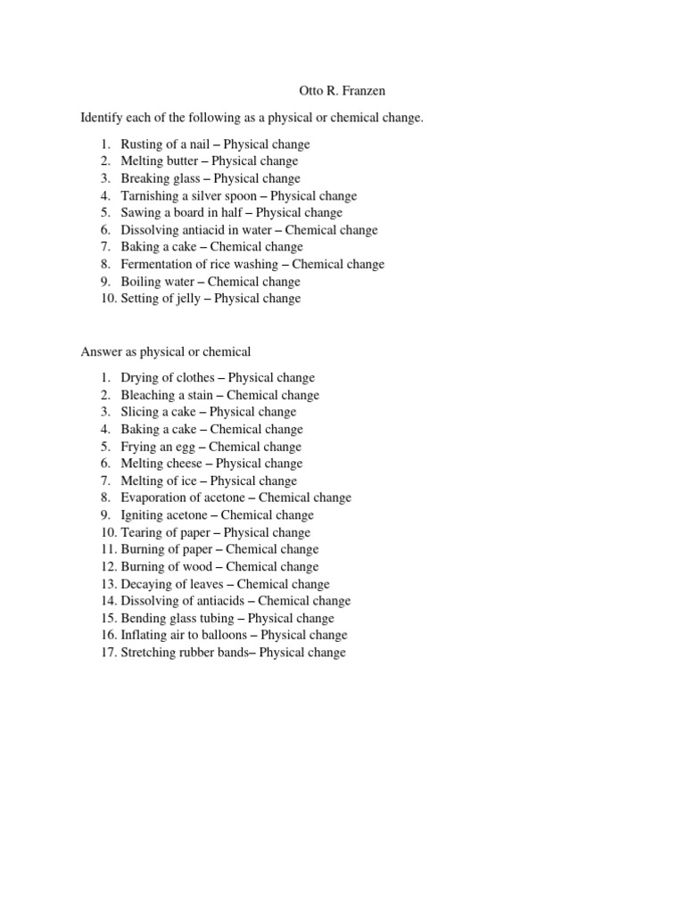 Act#1 Phy. and Chemical Change - Otto R. Franzen | PDF