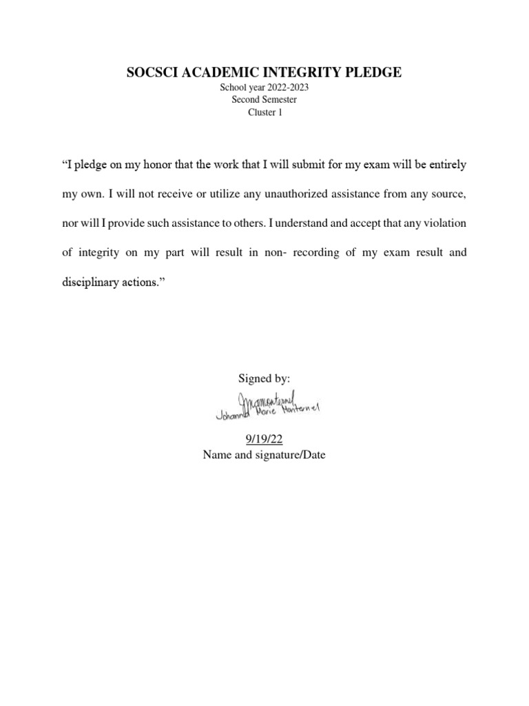 Academic Integrity Pledge MONTERNEL | PDF