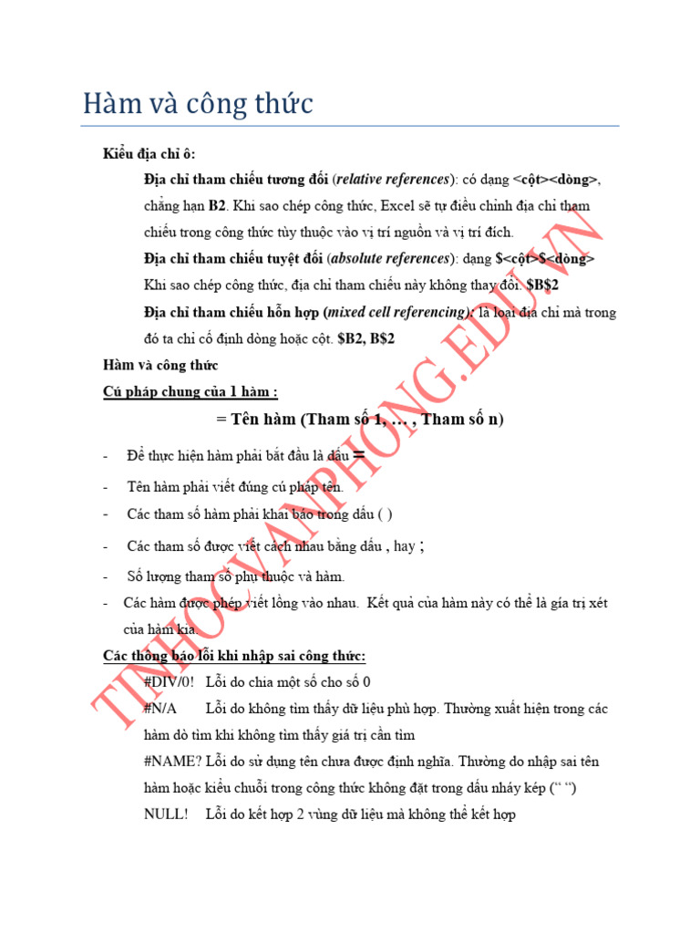 Ham Va Cong Thuc | PDF
