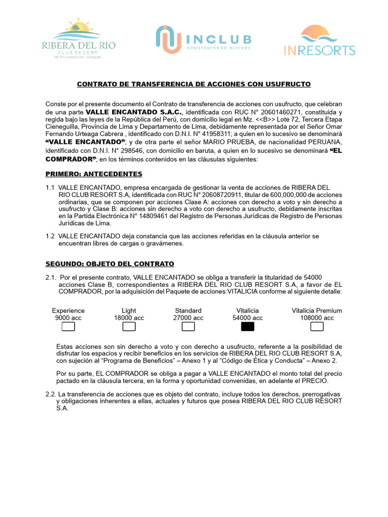 Contrato de Transferencia de Acciones | PDF