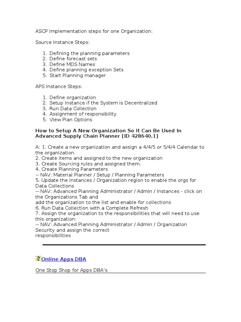 ASCP Implementation Steps Guide | PDF | Oracle Database | Enterprise ...