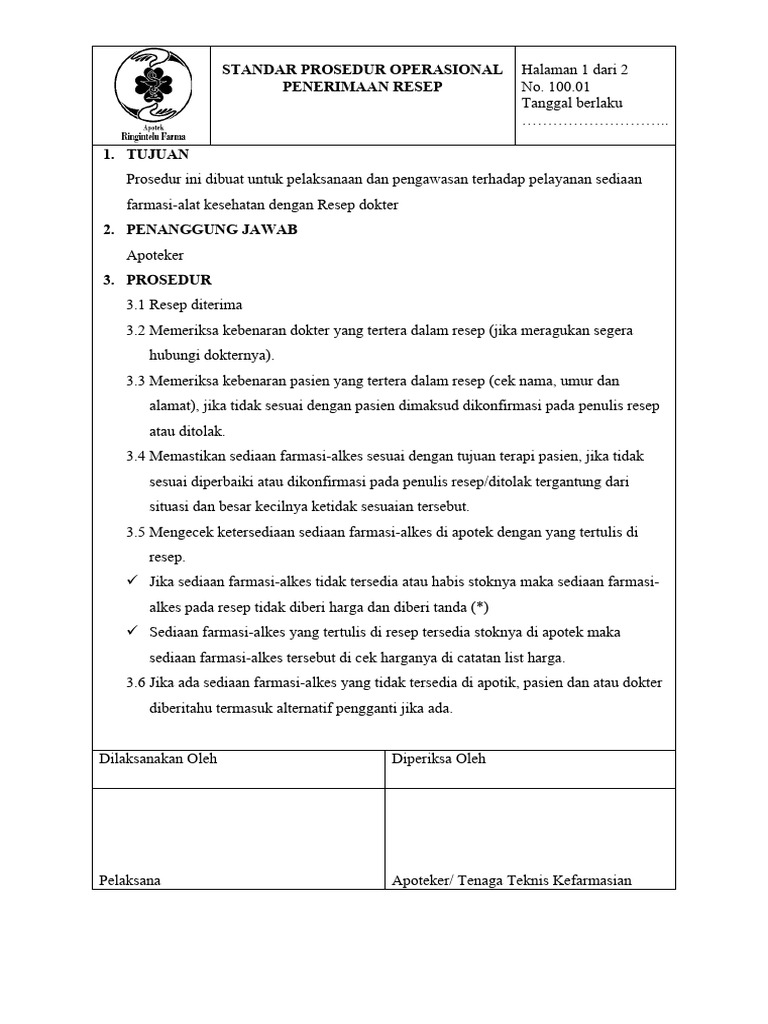 Sop Apotek Ringintelu Farma Fix | PDF