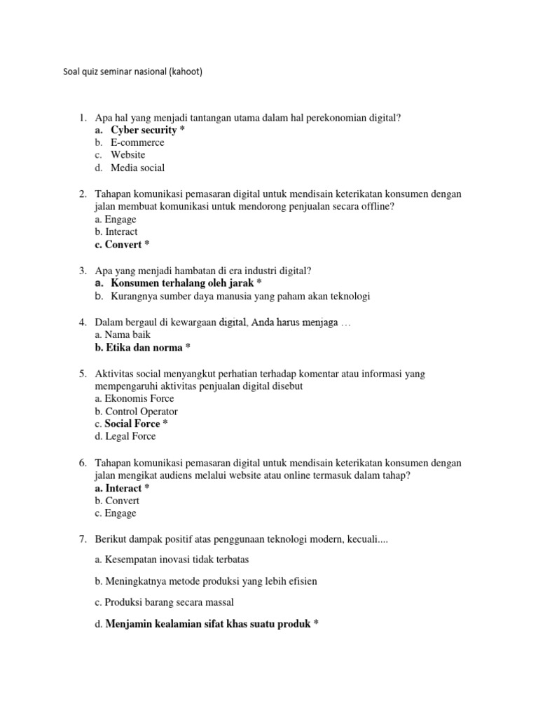 Soal Quiz Seminar Nasional Revisi | PDF | Bisnis | Komputer