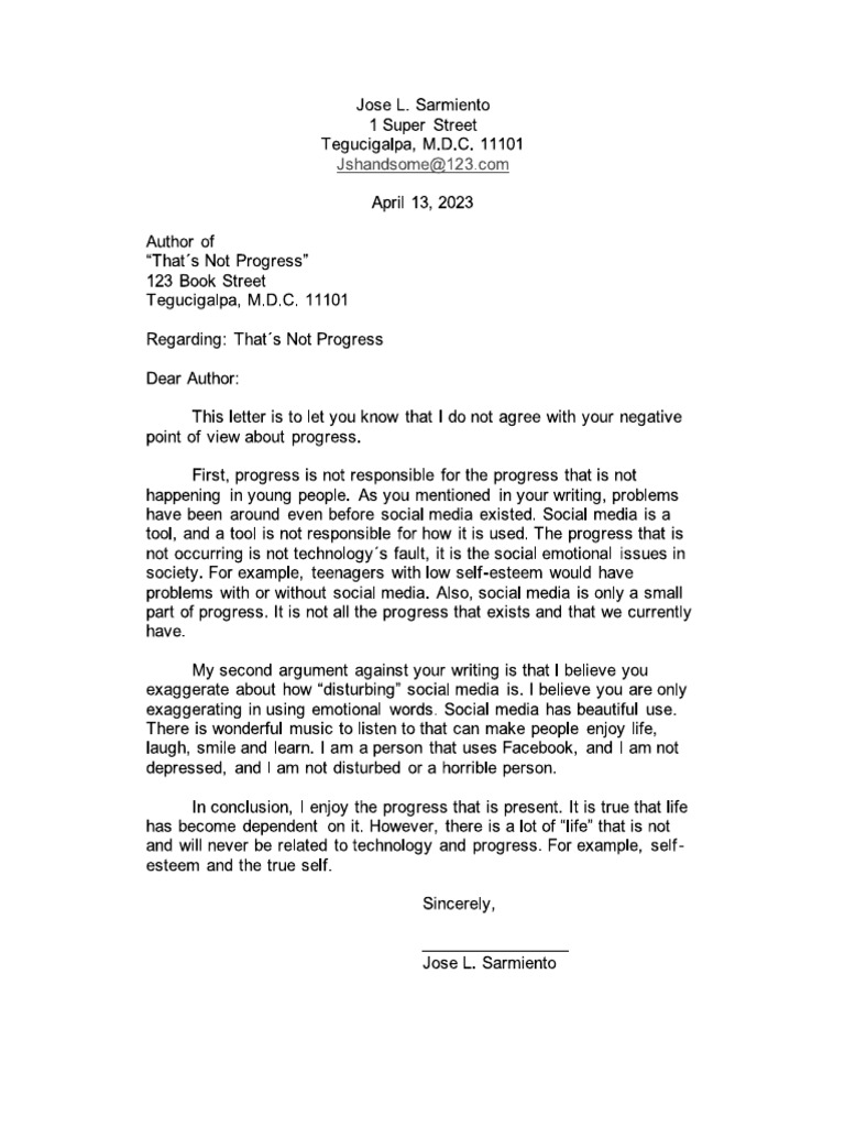 Letter Example Author Argument | PDF