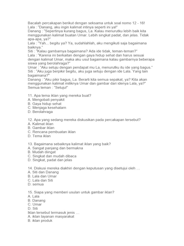 Soal Bhs Indonesia Kls 5 | PDF