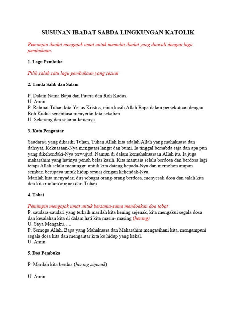 Susunan Ibadat Sabda Lingkungan Katolik | PDF