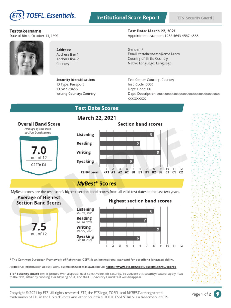 TOEFL Essentials Institutional Score Report - Final | PDF | Test Of ...