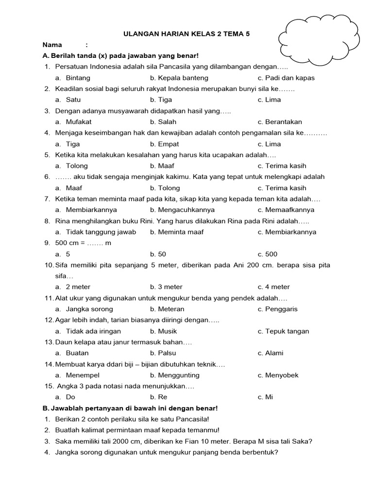 Ulangan Harian Kelas 2 Tema 5 | PDF