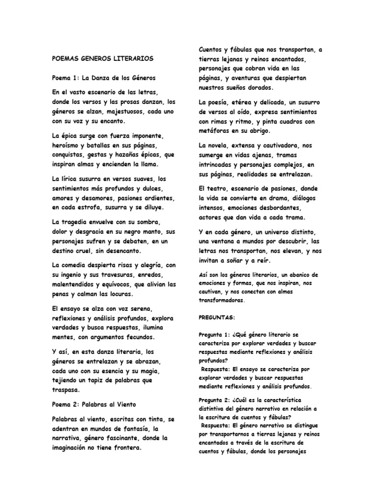 Poemas Generos Literarios | PDF | Comunicación | Poesía