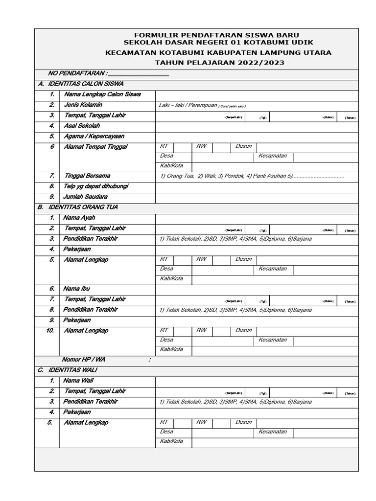 Formulir Siswa Baru | PDF