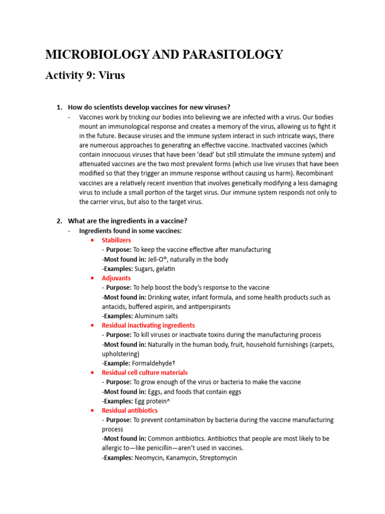 Microbiology and Parasitology - Activity 9 Virus | PDF | Vaccines ...