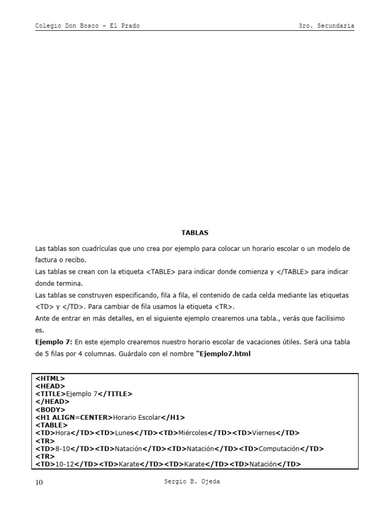Tablas en HTML | PDF | Informática