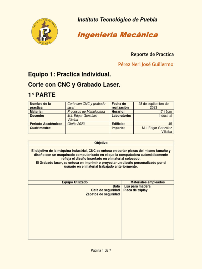 Reporte de Practicas Corte CNC y Grabado Laser | PDF | Ingeniería | Diseño