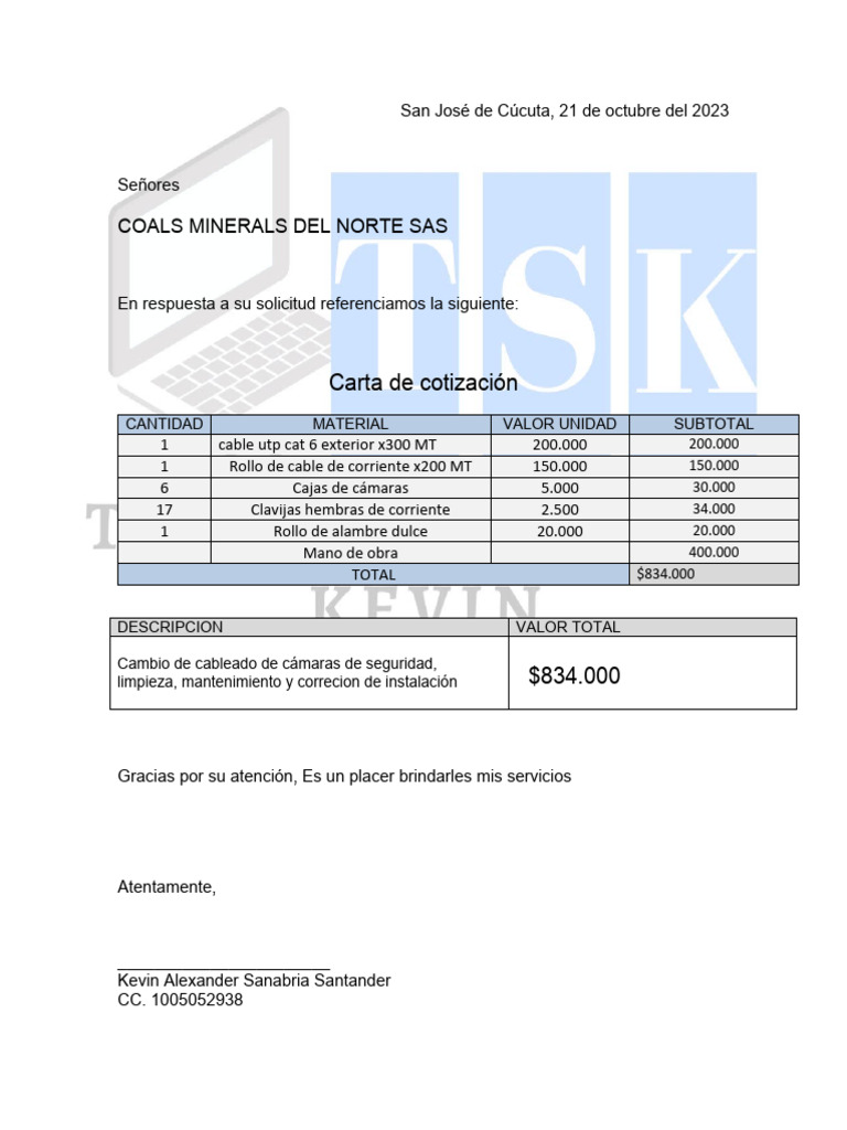 Carta Cotizacion | PDF