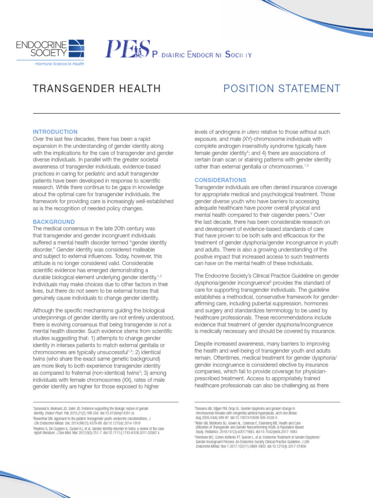 Position Statement Transgender Health PES | PDF | Gender Identity ...