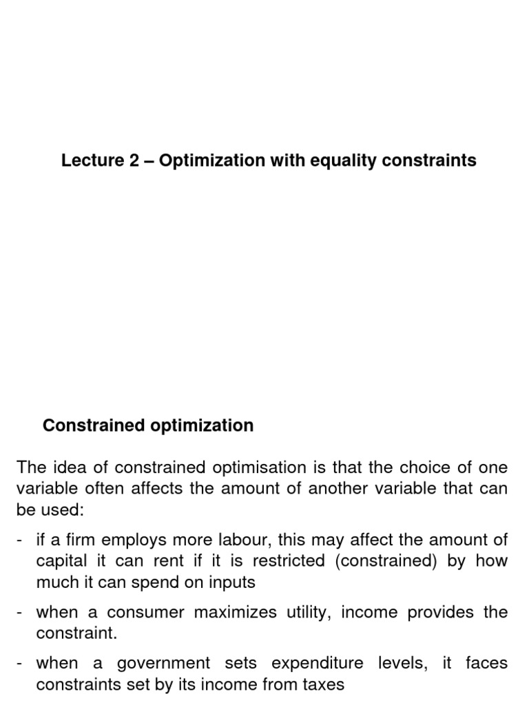 Lecture 2 - Optimization With Equality Constraints | PDF | Mathematical ... Lecture 2 - Optimization With Equality Constraints | PDF | Mathematical ...