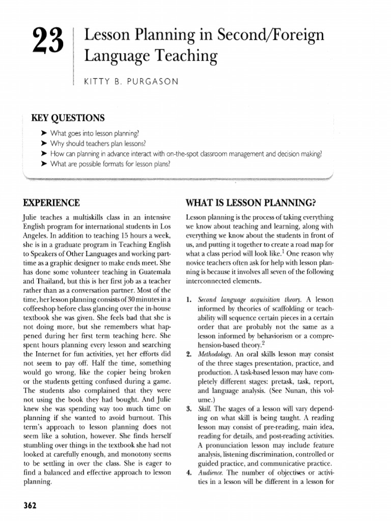 Purgason - 2014 - Lesson Planning in Second - Foreign Language Teaching ...