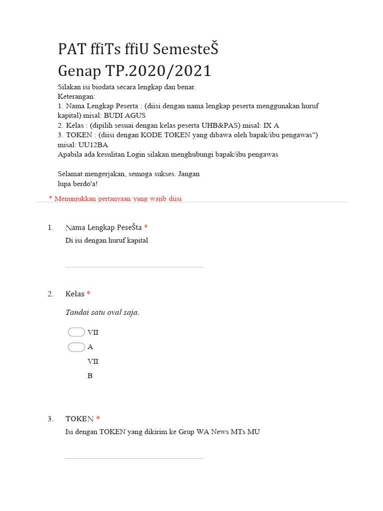 PAT PKN VII, Semester Genap TP.2020 - 2021 | PDF