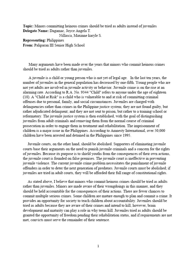 Position Paper in EAPP | PDF | Juvenile Delinquency | Juvenile Court