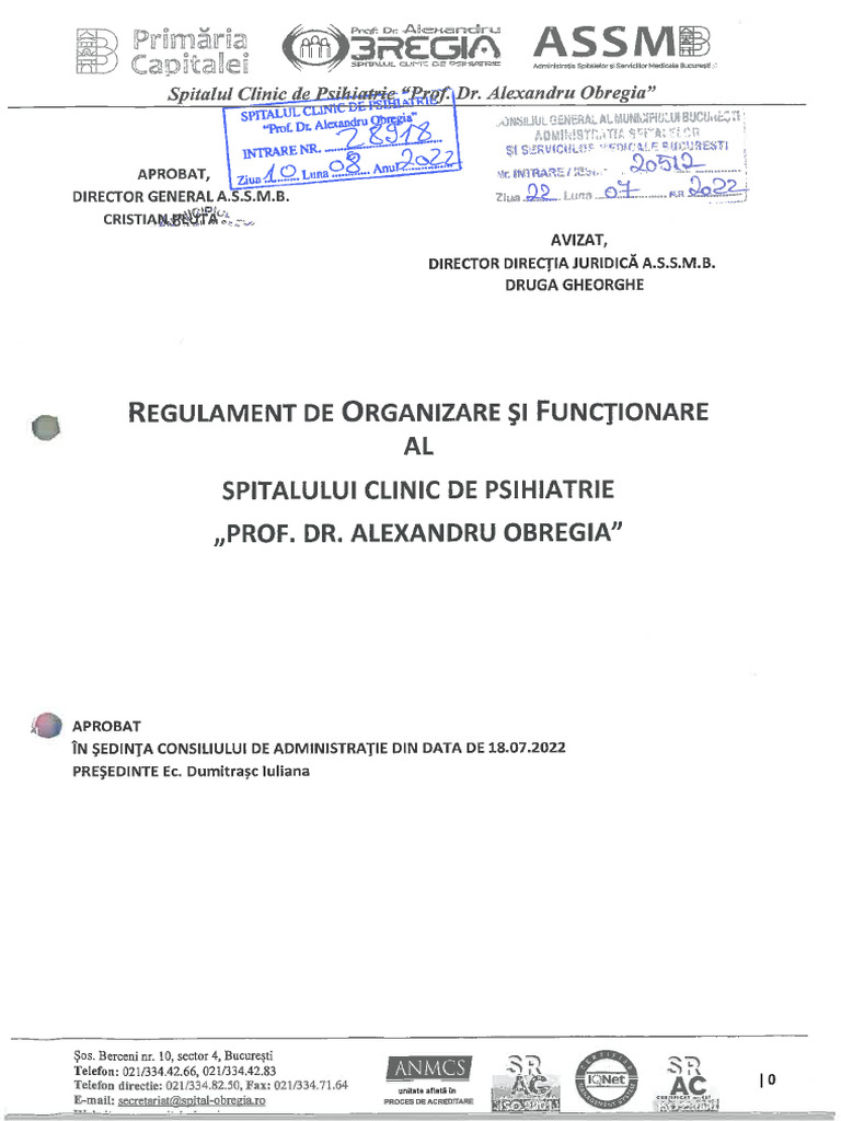 Rof-Spital-Cl - De-Psihiatrie-Prof DR - Al - Obregia-10 08 2022 | PDF