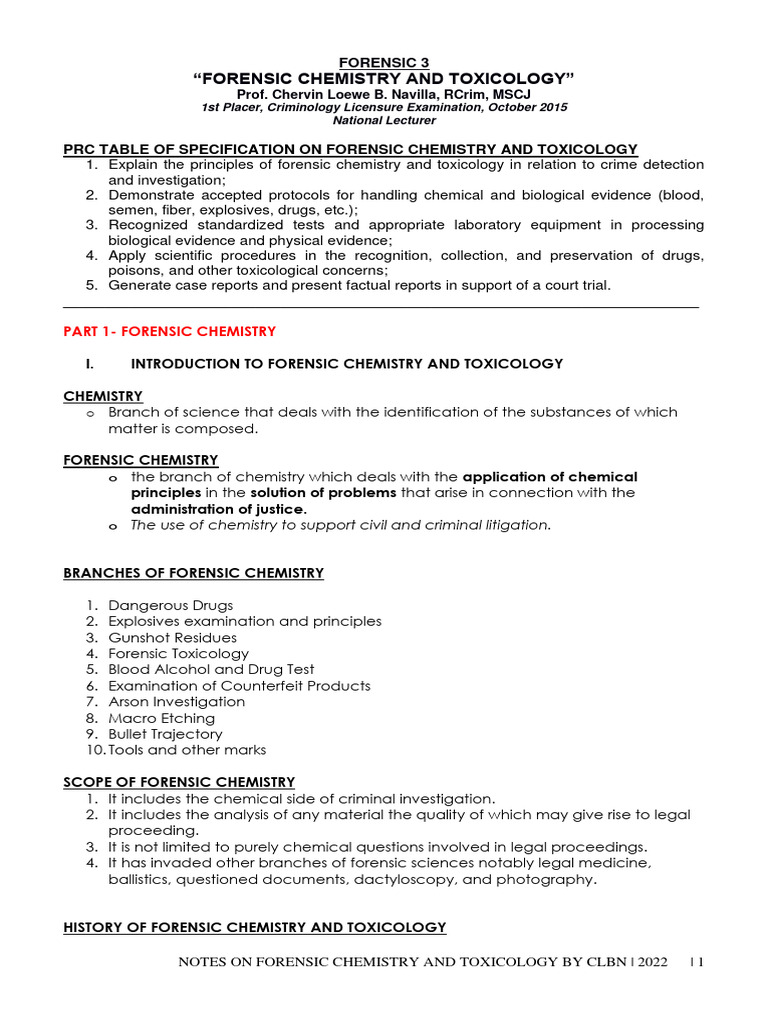 Forensic 3 FORENSIC CHEMISTRY AND TOXICOLOGY BY CLBN NAVILLA | PDF | Toxin | Coagulation