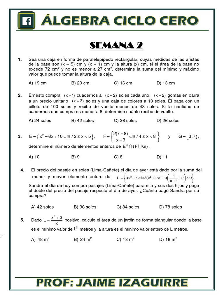 (Álgebra Ciclo Cero) - Semana 2 | PDF
