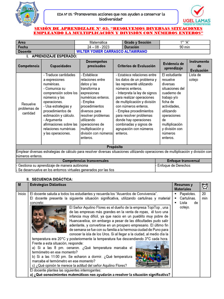 Multiplicación y División de Números Enteros | PDF | Entero ...