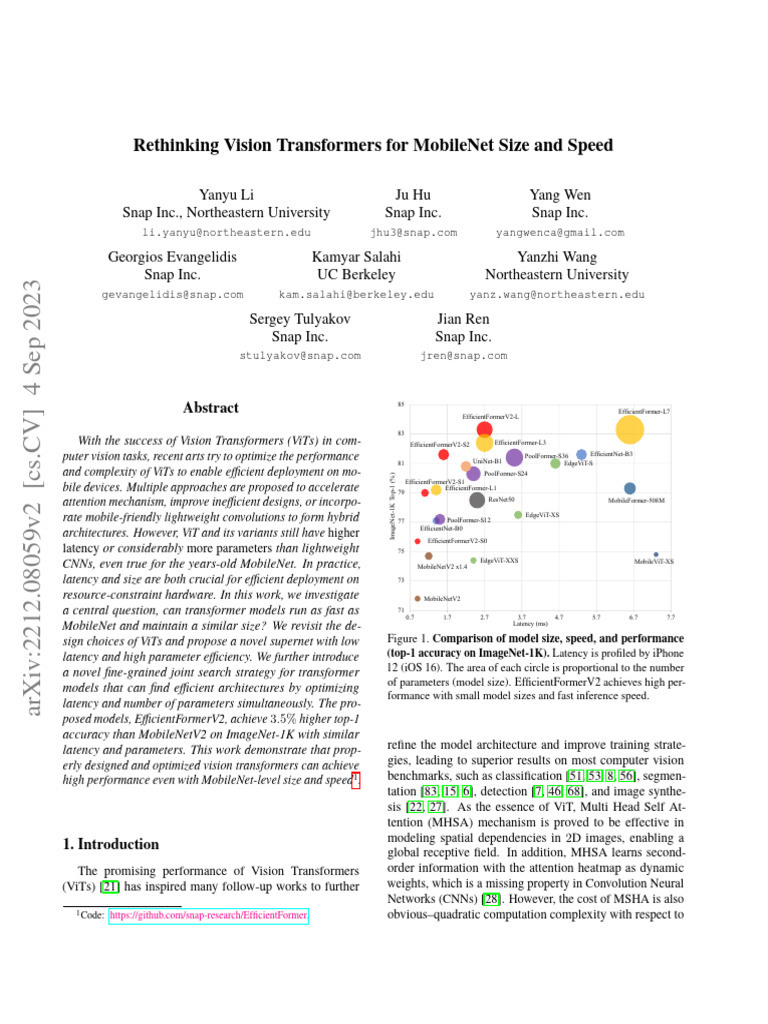 Li Et Al. - 2022 - Rethinking Vision Transformers For MobileNet Size and Speed | PDF | Computing ...