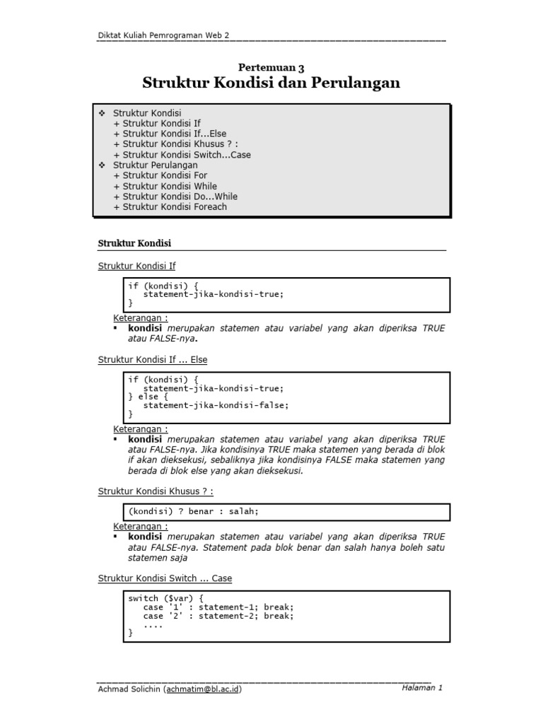 Diktat Kuliah Pemrograman Web 2 Struktur | PDF