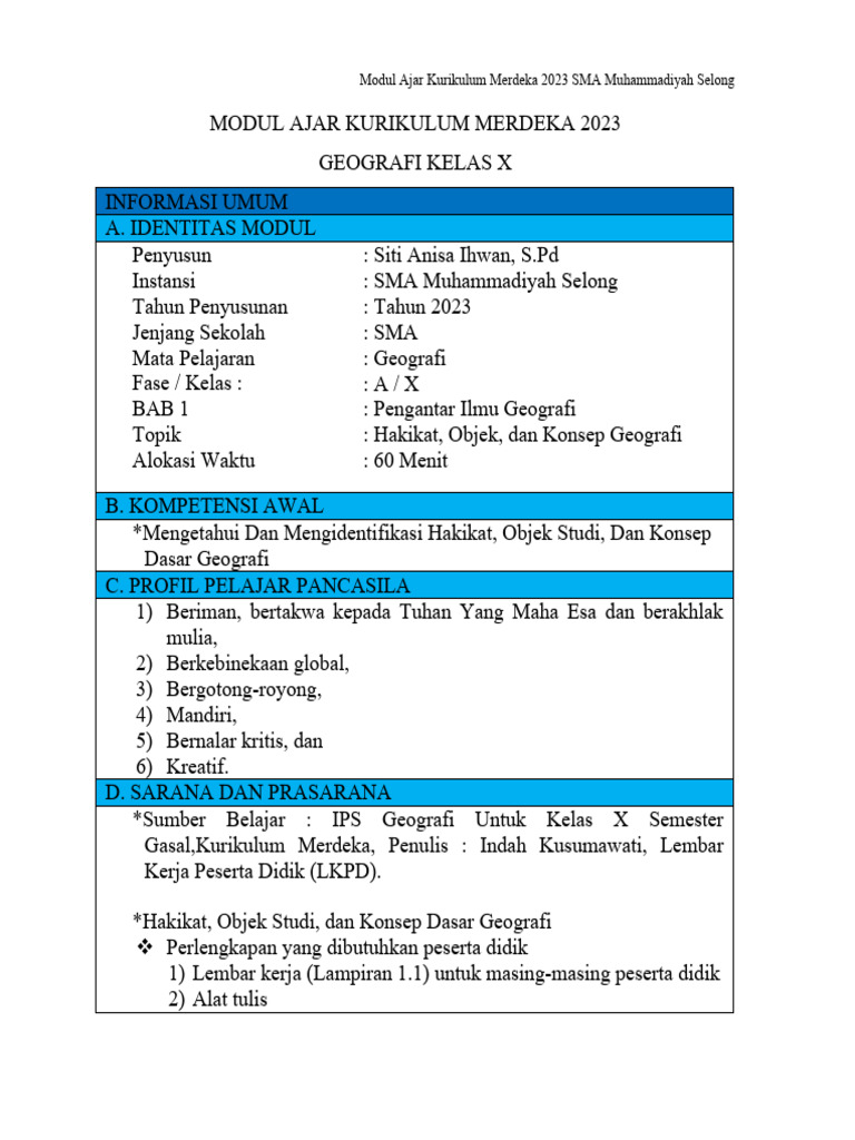 Modul Ajar Kurikulum Merdeka 2023 | PDF