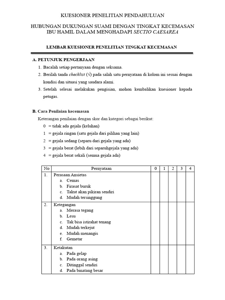 Lembar Kuesioner Tingkat Kecemasan | PDF